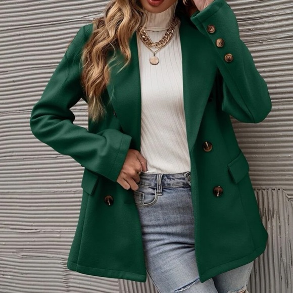 Jackets & Coats | Classic Green Double Breast Button Up Jacket Coat ...